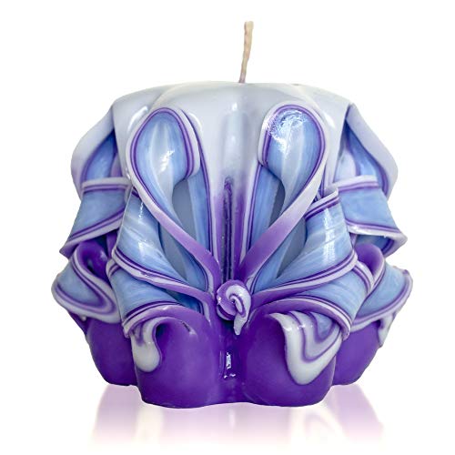 Hand Carved Candles - Handmade Candles - Purple Blue White by Size 2 inch - Made by 16th Century Techtology - Handcrafted Candles - Decorative Candles