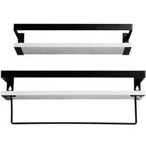 Y&ME YM Bathroom Floating Shelves for Wall, White Wall Storage Shelves with Towel Bar, Bathroom Shelf Over Toilet Storage Shelving Wall Mounted for Kitchen, Bathroom,Laundry Room Set of 2 (White)