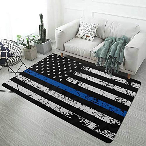 NiYoung Bedroom Living Room Kitchen Extra Large Area Rug Home Art - Thin Blue Line Flag Police Floor Mat Doormats Quick Dry Tub Shower Bath Rug Exercise Mat Throw Rugs Carpet