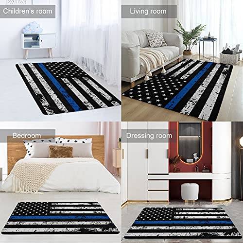 NiYoung Bedroom Living Room Kitchen Extra Large Area Rug Home Art - Thin Blue Line Flag Police Floor Mat Doormats Quick Dry Tub Shower Bath Rug Exercise Mat Throw Rugs Carpet