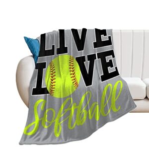 premium softball blanket cool ball sports theme green softball grey flannel blanket,ultra soft sofa bed blanket,keep warm travel throw blankets luxury novelty gift blanket unisex,40″x50″