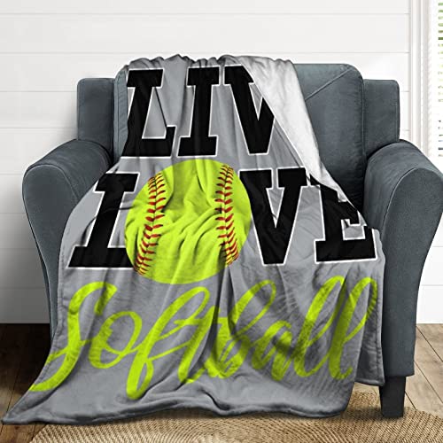 Premium Softball Blanket Cool Ball Sports Theme Green Softball Grey Flannel Blanket,Ultra Soft Sofa Bed Blanket,Keep Warm Travel Throw Blankets Luxury Novelty Gift Blanket Unisex,40"x50"