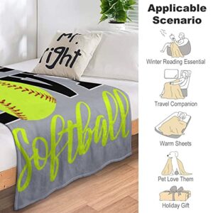 Premium Softball Blanket Cool Ball Sports Theme Green Softball Grey Flannel Blanket,Ultra Soft Sofa Bed Blanket,Keep Warm Travel Throw Blankets Luxury Novelty Gift Blanket Unisex,40"x50"