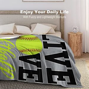 Premium Softball Blanket Cool Ball Sports Theme Green Softball Grey Flannel Blanket,Ultra Soft Sofa Bed Blanket,Keep Warm Travel Throw Blankets Luxury Novelty Gift Blanket Unisex,40"x50"