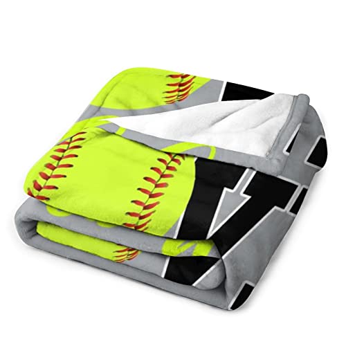 Premium Softball Blanket Cool Ball Sports Theme Green Softball Grey Flannel Blanket,Ultra Soft Sofa Bed Blanket,Keep Warm Travel Throw Blankets Luxury Novelty Gift Blanket Unisex,40"x50"