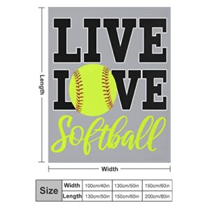 Premium Softball Blanket Cool Ball Sports Theme Green Softball Grey Flannel Blanket,Ultra Soft Sofa Bed Blanket,Keep Warm Travel Throw Blankets Luxury Novelty Gift Blanket Unisex,40"x50"