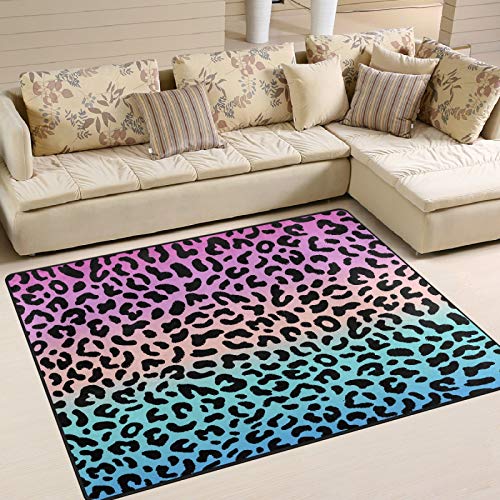 ALAZA Pink Blue Leopard Print Non Slip Area Rug 4' x 5' for Living Dinning Room Bedroom Kitchen Hallway Office Modern Home Decorative