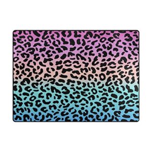 ALAZA Pink Blue Leopard Print Non Slip Area Rug 4' x 5' for Living Dinning Room Bedroom Kitchen Hallway Office Modern Home Decorative