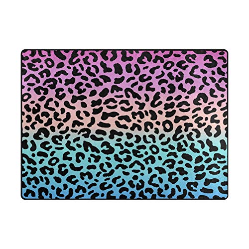 ALAZA Pink Blue Leopard Print Non Slip Area Rug 4' x 5' for Living Dinning Room Bedroom Kitchen Hallway Office Modern Home Decorative