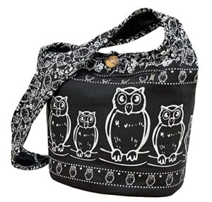 owl sling bag – fully lined with front zippered pocket – handmade crossbody handbag – medium (black and white)