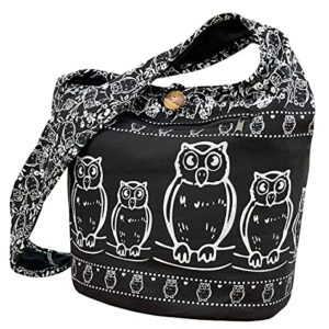 Owl Sling Bag - Fully Lined with Front Zippered Pocket - Handmade Crossbody Handbag - Medium (Black and White)