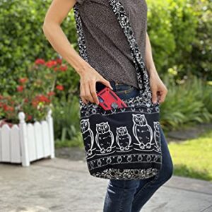 Owl Sling Bag - Fully Lined with Front Zippered Pocket - Handmade Crossbody Handbag - Medium (Black and White)