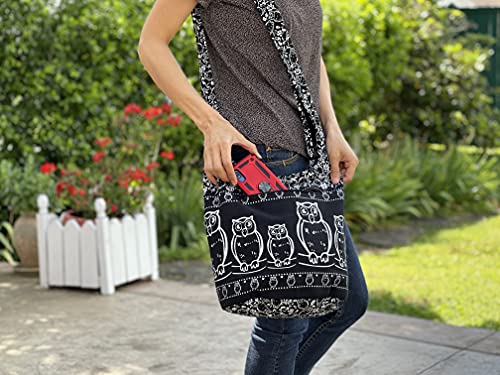 Owl Sling Bag - Fully Lined with Front Zippered Pocket - Handmade Crossbody Handbag - Medium (Black and White)