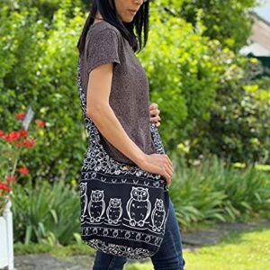 Owl Sling Bag - Fully Lined with Front Zippered Pocket - Handmade Crossbody Handbag - Medium (Black and White)