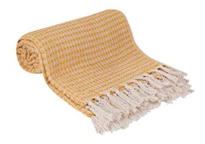 yellow cotton throw blanket – waffle weave throw blanket 60”x48” – farmhouse throw blanket – throw blanket for couch sofa chair bed – blanket for all seasons – yellow decorative blanket with fringe