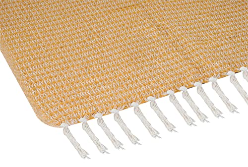 Yellow Cotton Throw Blanket - Waffle Weave Throw Blanket 60”x48” - Farmhouse Throw Blanket - Throw Blanket for Couch Sofa Chair Bed - Blanket for all Seasons - Yellow Decorative Blanket with Fringe