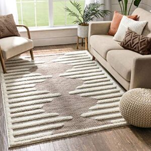 well woven kady beige flat-weave hi-low pile diamond medallion moroccan tribal area rug 5×7 (5’3″ x 7’3″)