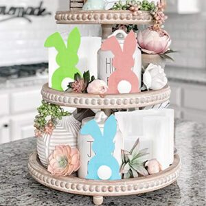 R HORSE 3Pcs Easter Wooden Rabbit Shaped Tiered Tray Decoration Blue Pink Green Easter Rustic Farmhouse Decor Rabbit Shaped Sign Shelf Easter Stand Display Photo Prop