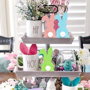 R HORSE 3Pcs Easter Wooden Rabbit Shaped Tiered Tray Decoration Blue Pink Green Easter Rustic Farmhouse Decor Rabbit Shaped Sign Shelf Easter Stand Display Photo Prop