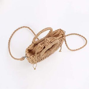 QTKJ Mini Semi-circle Rattan Straw Handbags, Hand-woven Women Summer Retro Straw Tote Bag Beach Tote Shoulder Bag Crossbody Bag Round Handle Beach Handbags (Khaki)