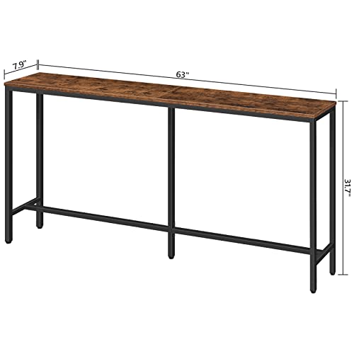 ALLOSWELL 63" Console Table, Narrow Sofa Table, Entryway Table, Industrial Sofa Table, Side Table, for Hallway, Living Room, Bedroom, Sturdy and Stable, Easy to Assemble, Rustic Brown CTHR16001