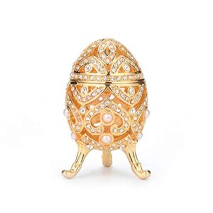 fasalino faberge egg jewelry trinket box with hinged classic hand-painted ornaments metal vintage craft gift for home decor, gold