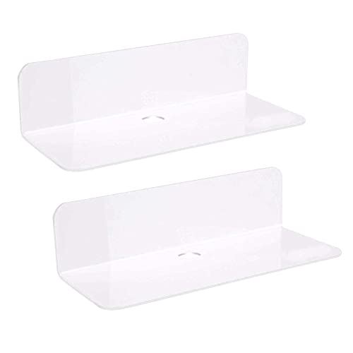 CALIDAKA 2 Pack Wall Mounted Floating Shelves No Drill Adhesive Shelf Acrylic Wall Shelves Hanging Mini Shelf Bookshelves Display Shelf for Bathroom Kitchen Living,Kitchen,Room Bedroom