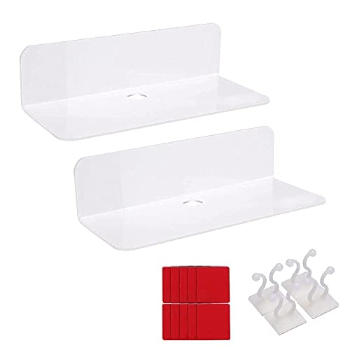 CALIDAKA 2 Pack Wall Mounted Floating Shelves No Drill Adhesive Shelf Acrylic Wall Shelves Hanging Mini Shelf Bookshelves Display Shelf for Bathroom Kitchen Living,Kitchen,Room Bedroom