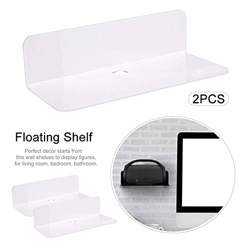 CALIDAKA 2 Pack Wall Mounted Floating Shelves No Drill Adhesive Shelf Acrylic Wall Shelves Hanging Mini Shelf Bookshelves Display Shelf for Bathroom Kitchen Living,Kitchen,Room Bedroom