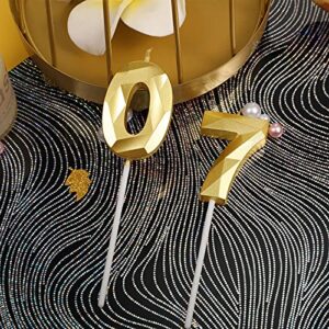 70th Birthday Candles, 3D Diamond Shape Number 70 Candles Happy Birthday Cake Topper Numeral Candles for Birthday Wedding Decoration Reunions Theme Party (Gold)