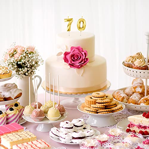 70th Birthday Candles, 3D Diamond Shape Number 70 Candles Happy Birthday Cake Topper Numeral Candles for Birthday Wedding Decoration Reunions Theme Party (Gold)