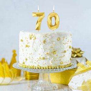 70th Birthday Candles, 3D Diamond Shape Number 70 Candles Happy Birthday Cake Topper Numeral Candles for Birthday Wedding Decoration Reunions Theme Party (Gold)