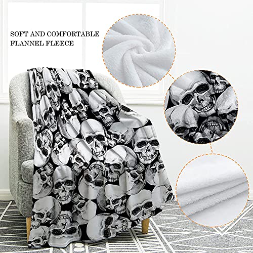 Jekeno Retro Skulls Blanket for Halloween Soft Ligtweight Durable Cozy Throw Print Blanket for Kids Women Adults Gift Home Decor 50"x60"