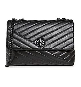 Tory Burch Women's Kira Chevron Powder Coated Convertible Shoulder Bag, Black, One Size