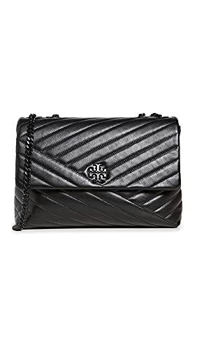 Tory Burch Women's Kira Chevron Powder Coated Convertible Shoulder Bag, Black, One Size