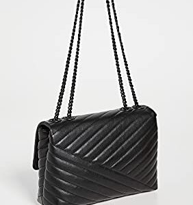 Tory Burch Women's Kira Chevron Powder Coated Convertible Shoulder Bag, Black, One Size