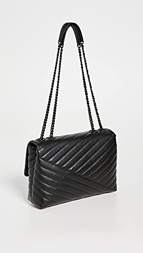 Tory Burch Women's Kira Chevron Powder Coated Convertible Shoulder Bag, Black, One Size