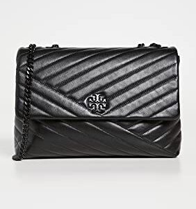 Tory Burch Women's Kira Chevron Powder Coated Convertible Shoulder Bag, Black, One Size