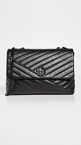 Tory Burch Women's Kira Chevron Powder Coated Convertible Shoulder Bag, Black, One Size