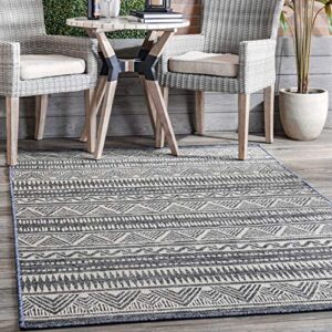 nuloom charter striped tribal indoor/outdoor area rug, 6′ 7″ x 9′, grey