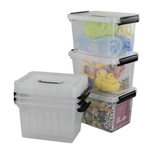 Easymanie 6 Quart Plastic Storage Bin with Black Handle, Clear Latching Boxes, Pack of 6