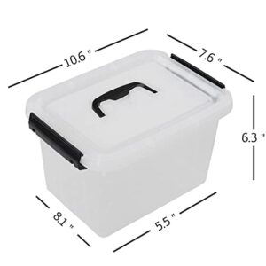 Easymanie 6 Quart Plastic Storage Bin with Black Handle, Clear Latching Boxes, Pack of 6