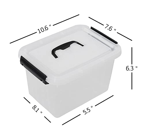 Easymanie 6 Quart Plastic Storage Bin with Black Handle, Clear Latching Boxes, Pack of 6