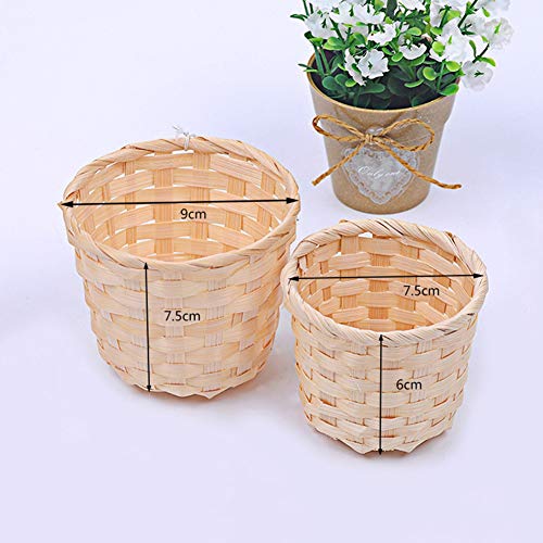 Desktop Bamboo Weaving Storage Basket, Small Household Bamboo Wood Woven Storage Box for Debris Crafts Toys Jewelry Organizer Desk Decoration Desktop Flower Pot Garbage Can S