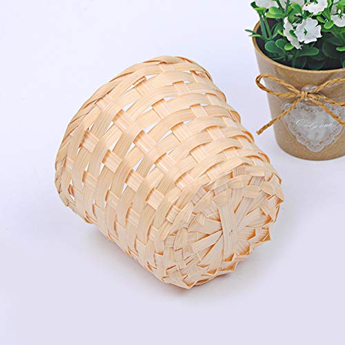 Desktop Bamboo Weaving Storage Basket, Small Household Bamboo Wood Woven Storage Box for Debris Crafts Toys Jewelry Organizer Desk Decoration Desktop Flower Pot Garbage Can S