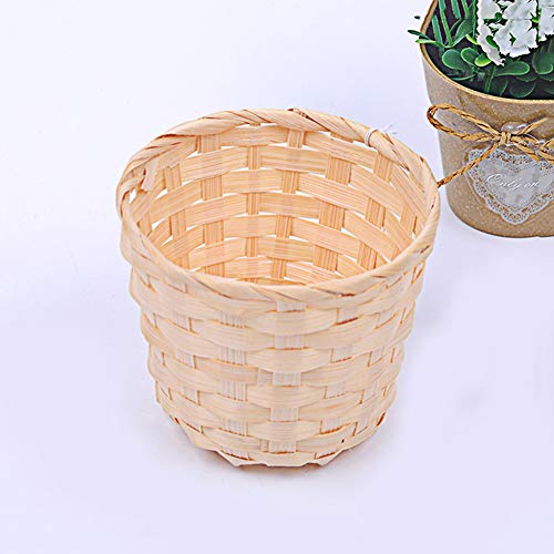 Desktop Bamboo Weaving Storage Basket, Small Household Bamboo Wood Woven Storage Box for Debris Crafts Toys Jewelry Organizer Desk Decoration Desktop Flower Pot Garbage Can S