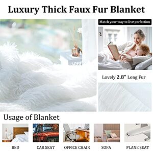 JONIYEAR Extra 2.8" Long Hair Fluffy Faux Fur Throw Blanket 50" x 60", Luxury Soft Decorative Fuzzy Furry Blanket for Couch, Cozy Plush Shaggy Blankets for Sofa Bed, Cute Lovely Blanket for Pet, White