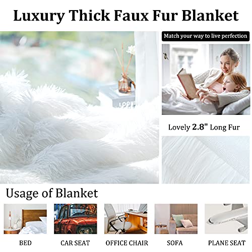 JONIYEAR Extra 2.8" Long Hair Fluffy Faux Fur Throw Blanket 50" x 60", Luxury Soft Decorative Fuzzy Furry Blanket for Couch, Cozy Plush Shaggy Blankets for Sofa Bed, Cute Lovely Blanket for Pet, White