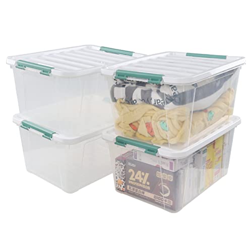 Uumitty 4-Pack 35 Quart Large Plastic Storage Boxes, Clear Storage Latches Bins with Lid