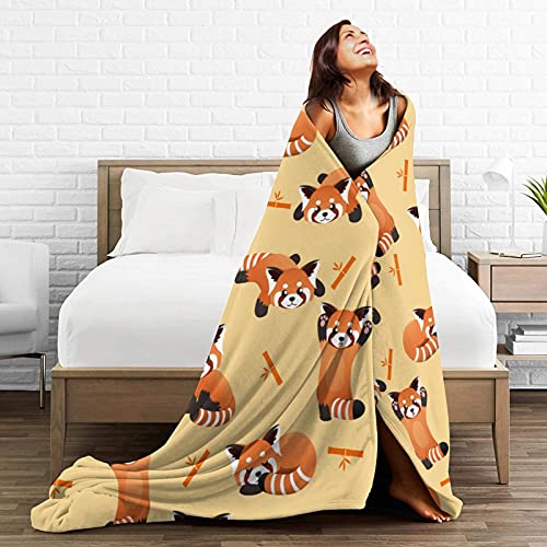 PAVQWEJ Flannel Fleece Throw Blanket,Cute Red Panda and Bamboo Home Decor Perfect for Bed and Sofa Blankets with Pillowcase Cover（18"x 18"） for All Season Microfiber Durable Couch Blankets（50"x 40"）